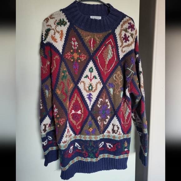 Gallagher | Sweaters | Vintage Chunky Knit Embroidered Sweater | Poshmark